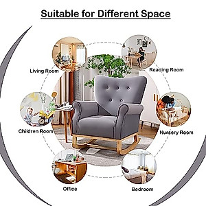 FurniTribe Nursery Rocking Chairs, Upholstered Velvet Nursery Glider Rocker with Comfy Armrest, Accent Nursing Rocking Chair with Solid Wood Legs for Baby Nursery (Gray)