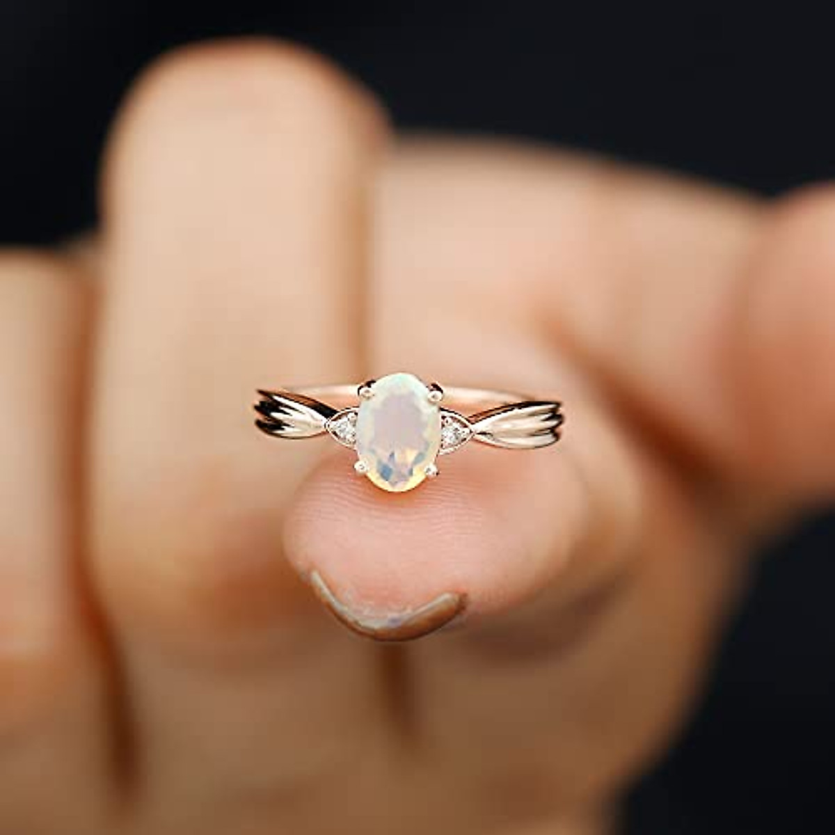 5X7 MM Oval Cut Ethiopian Opal Solitaire Ring with HI-SI Diamond | 1 Cttw | AAA Quality, 14K Rose Gold, Size:US 4.50