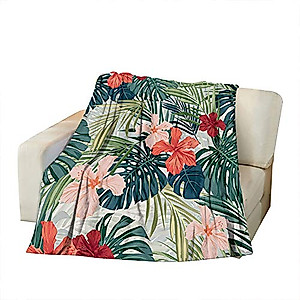 AOYEGO Hibiscus Flowers Blanket Summer Colorful Tropical Plants Floral Palm Tree Bright Color Throw Blanket Lightweight Soft 40X50 Inch Flannel for Couch Bedroom Home Chair Puppy Kitten Pets
