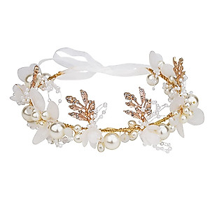 Didder Flower Tiaras for Girls, Flower Girl Headband Headpiece Tiaras for Women Flower Crown Tiaras and Crowns for Women Crystal Pearl Flower Tiara Hair Vine Wedding Hair Accessories for Bride