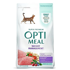 OPtimeal Weight Control Cat Food - Proudly Ukrainian - Cat Food Dry Recipe with Metabolism Support for Healthy Digestion, Tasty Dry Cat Food for Adult Cats (3.3 lbs, Turkey & Oatmeal)