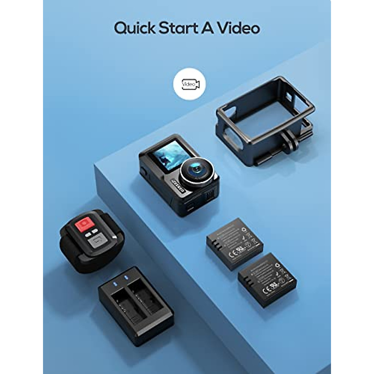 iZEEKER Action Camera 4K 24MP with Touchscreen, 40M Underwater Camera Waterproof, Dual Screen Vlog Camera with EIS3.0, WiFi, Remote Control with 2X 1350mAh Batteries,Charger and Accessory Kit-iA800