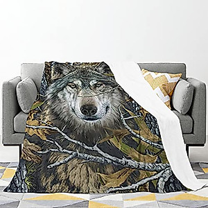 Throw Blanket Forest Camo and Wolf Soft Microfiber Lightweight Cozy Warm Blankets for Couch Bedroom Living Room