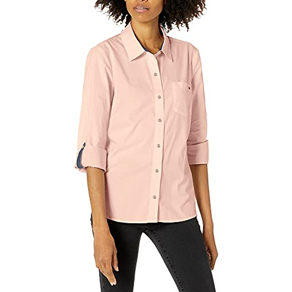 Tommy Hilfiger Button-Down Shirts for Women, Casual Tops, Ballerina Pink 01, Large