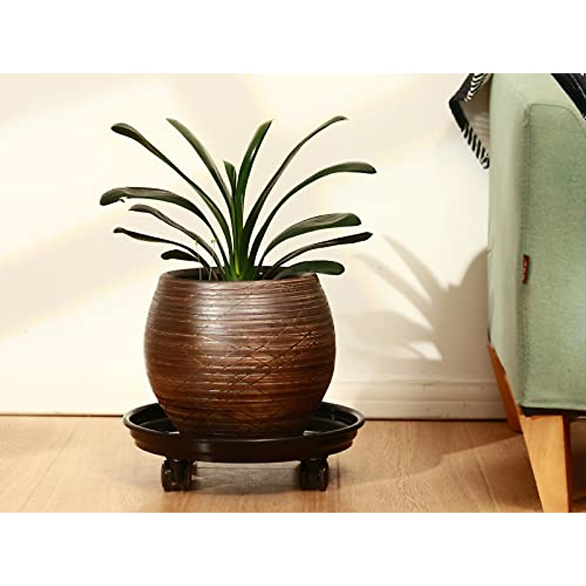 5 Packs Large Plant Caddy with Wheels 15&quot; Rolling Plant Stands Heavy-duty Plastic Plant Roller Base Pot Movers Plant Saucer on Wheels Indoor Outdoor Plant Dolly with Casters Planter Tray Coaster Black