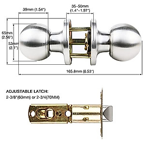 Door Knob with Key for Bedroom Door Locks with Keys, Stainless Steel Doorknob with Lock and Key, Ball Door Handle with Key, High Security 3-Year Warranty