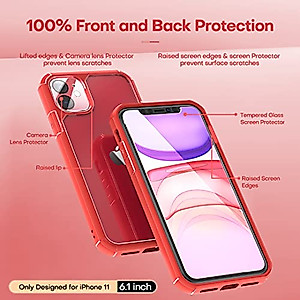 TAURI [5 in 1 Defender Designed for iPhone 11 Case, Anti-Yellowing with 2 Pack Tempered Glass Screen Protector + 2 Pack Camera Lens Protector Slim Cover for iPhone 11 6.1 inch-Red