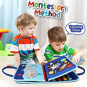 Busy Board Toddlers Sensory Activity - Montessori Toys 1 Year Old Boy Airplane Travel Essentials Kids Ages 1-3 Road Trip Games Quiet Book 2-4 Yr Birthday Gifts Learning Toy 18 Months Baby Educational