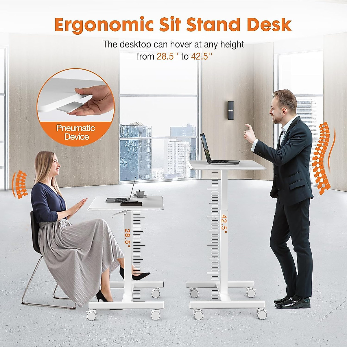 Sweetcrispy Small Mobile Rolling Standing Desk - Overbed Table, Teacher Podium with Wheels, Adjustable Work Table, Rolling Desk Laptop Computer Cart for Home, Office, Classroom