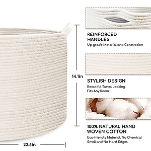 MXMHOME Large Blanket Basket Storage Blanket Basket 23.6"x23.6"x14.1" Living Room Woven Baskets for Storage Kids Baby Toy Bin Soft Rope Baskets for Organizing Wicker Laundry Baskets Large