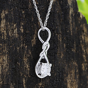 SAVEARTH DIAMONDS 1/2 Carat Round Cut Lab Created Moissanite Diamond Love Knot Solitaire Pendant Necklace In 14k White Gold Over Sterling Silver With 18" Chain (VVS1 Clarity, 0.50 Cttw)