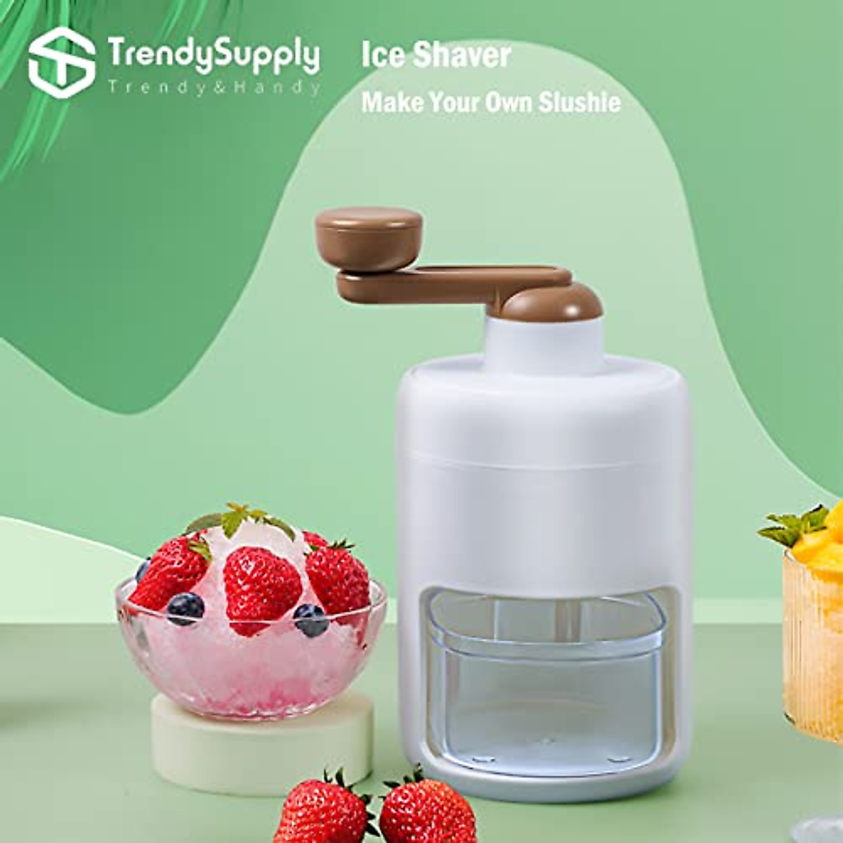 TrendySupply Snow Cone Machine, Table-Top Slushie Maker, Ice Shaver, Premium Ice Crusher for Margaritas, Slushy, Cocktail, Home with 1 Reusable Ice Cup