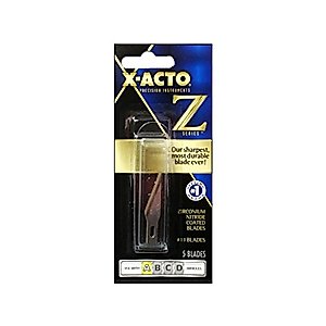 X-Acto XZ211 Stainless Steel #11 Refill Blades, Fine Point, For use with Type A Handle, 1 Blister with 5 Blades