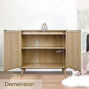 QHITTY Rattan Sideboard Buffet Cabinet, Accent Kitchen Storage Cabinet Console Table with Adjustable Shelves for Living Room, Dining Room, Bedroom (Natural)