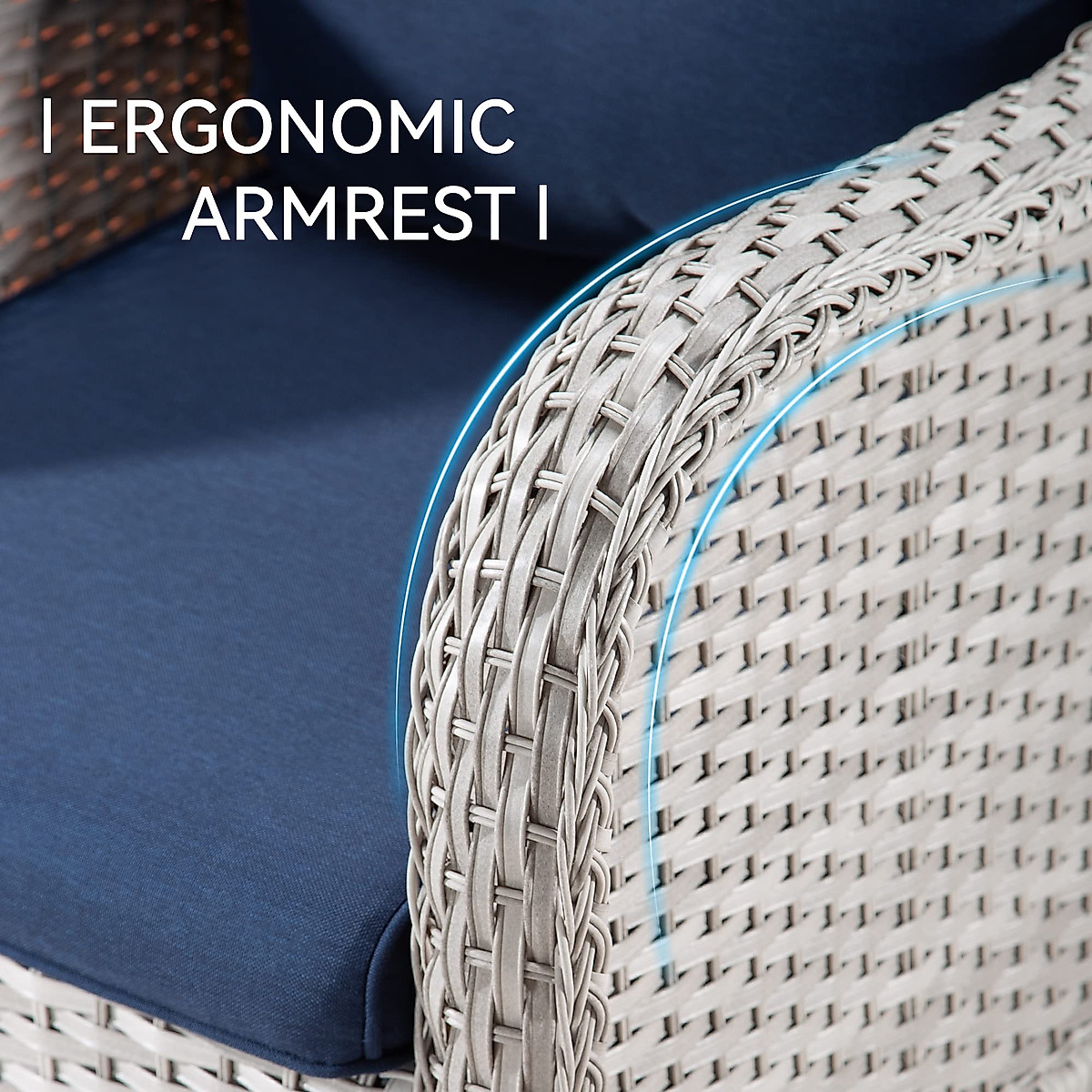 Joyside Outdoor Swivel Rocker Patio Chairs Set of 2 and Matching Side Table - 3 Piece Wicker Patio Bistro Set with Premium & Soft Fabric Cushions(Light Grey/Blue)