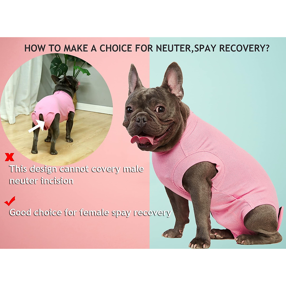 Wabdhaly Dog Surgery Recovery Suit for Female Spay,Puppy Surgical Recovery Zip Up Suit,Anti-Licking Bodysuit for Abdominal Wounds,Cone Alternative Recovery Blank Suit for Dogs