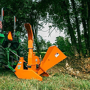 Titan Attachments 3 Point Wood Chipper, PTO Driven for Tractors Up to 70HP, 3 Point Hitch Mounting, Self-Feeding Chute, Adjustable Discharge, Reversible Blades, Shredder Mulcher Operates at 540 RPM