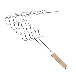 RvSky Garden kit Corn Grilling Basket Stainless Steel Beech Wood Handle Even Heat Distribution 4 Corns Capacity Grilling Holder for Camping