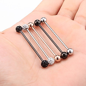 Ruifan 5PCS 14G Mix Color Crystal Ball Stainless Steel Industrial Barbell Earring Cartilage Body Piercing Jewelry 1 1/2 Inch(38mm) - Style 2#
