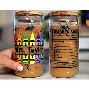 Personalized Teacher Tumbler Iced Coffee Glass Cup - Perfect End of School Year Student Appreciation Thank You Gift with Bamboo Lid and Straw for Teachers, Bulk Discounts Available - Libbey