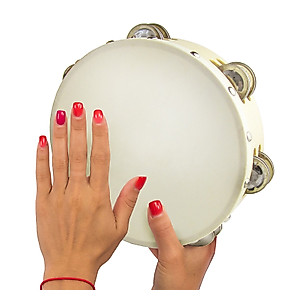 Tambourine 8 inch Double Row Jingles - Handheld Tambourine for Church Kids Adults