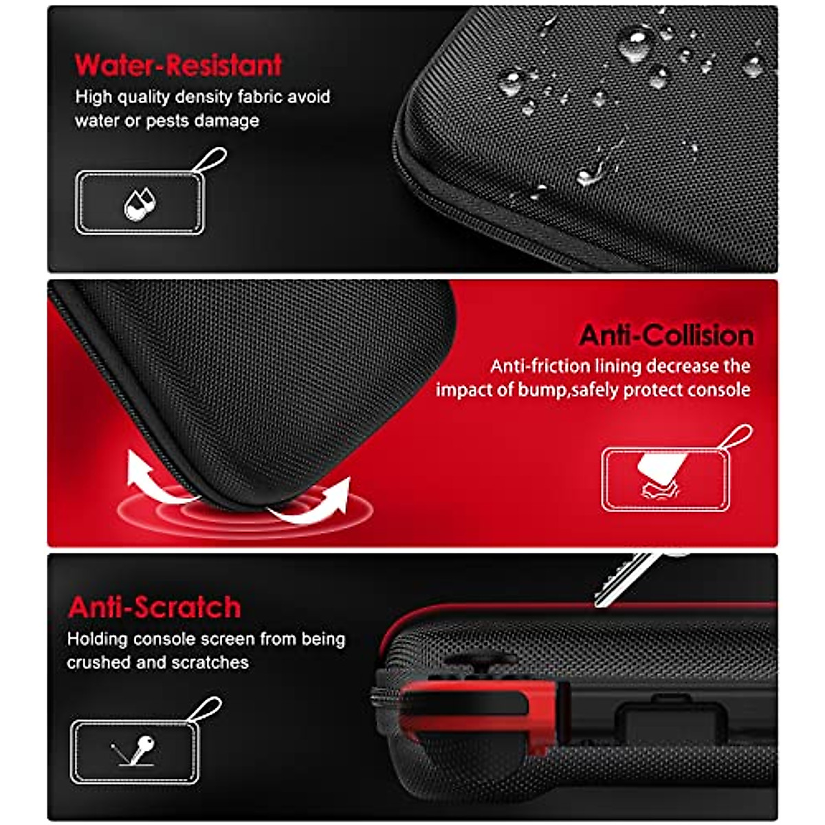 ivoler Carrying Case for Nintendo Switch and NEW Switch OLED Model(2021), Portable Hard Shell Pouch Carrying Travel Game Bag for Switch Accessories Holds 10 Game Cartridge (Black)