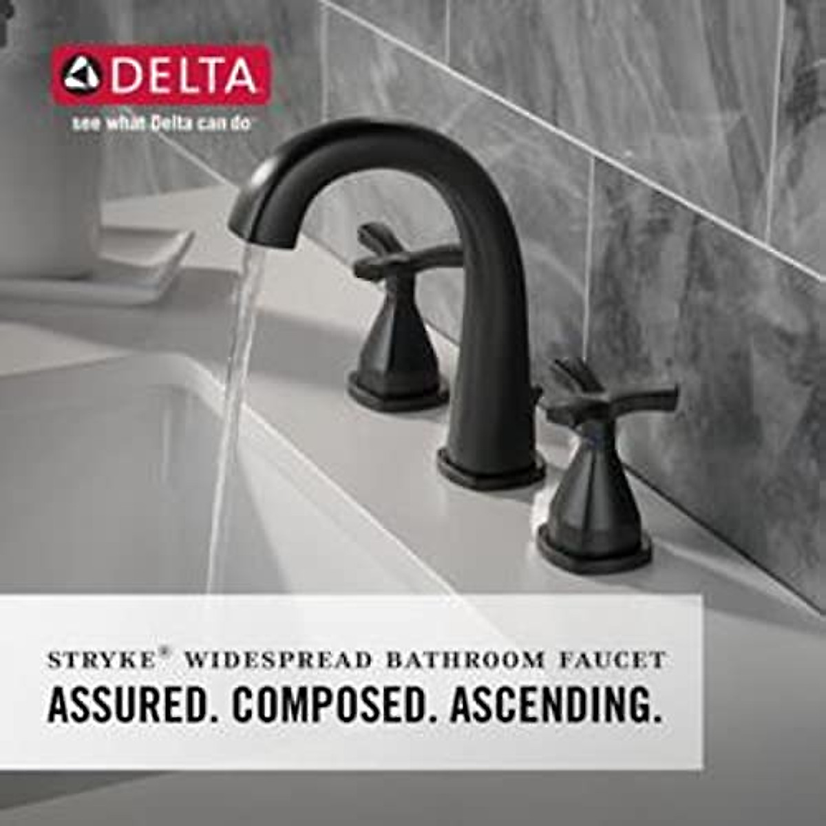 Delta Faucet Stryke Widespread Bathroom Faucet 3 Hole, Matte Black Bathroom Faucet Black, Bathroom Sink Faucet, DIAMOND Seal Technology, Metal Drain Assembly, Matte Black 357756-BLMPU-DST