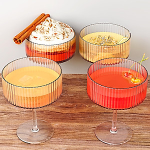 4 Pcs Coupe Glasses, Hand Blown 10 oz Cocktail Glasses, Ribbed Martini Glasses, Gift Boxed Drinking Glasses Set Pefect for Espresso Martini, Manhattan, Cocktail, Wine, Champagne