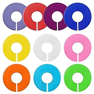 Mozeat Lens 10 PCS Closet Dividers for Hanging Clothes, Color Plastic Hanger Tags Clothing Rack Dividers Round Closet Labels Reusable Wardrobe Hanger Separator （10 Colors）