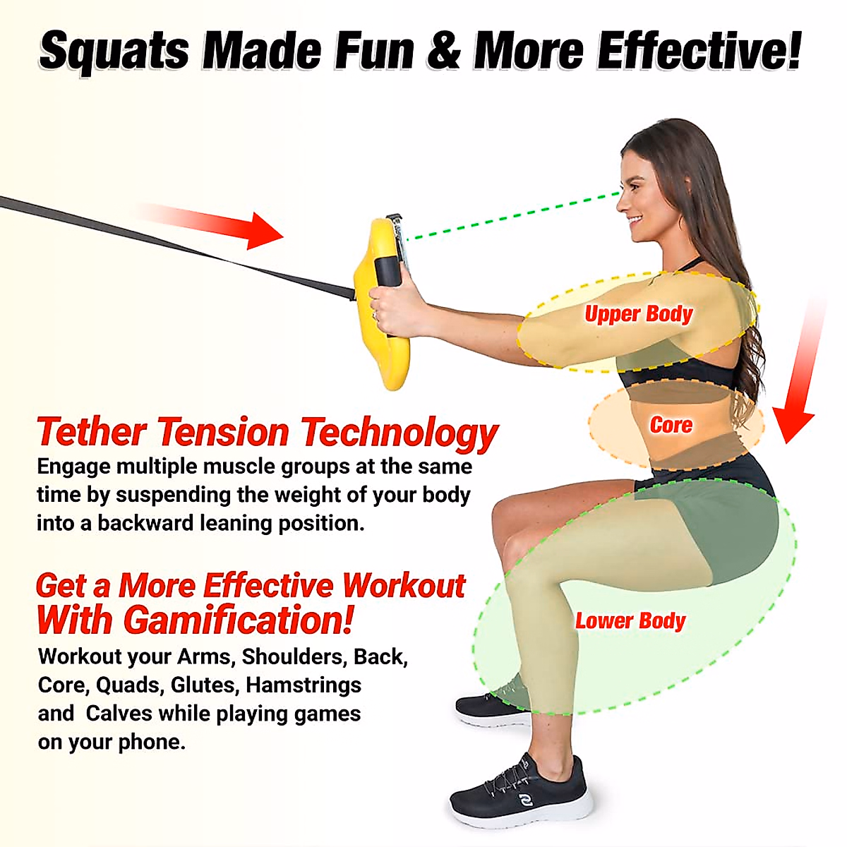STEALTH Squat Trainer - Home Fitness Equipment & Full Body Workout - Get Lean Sculpted Legs & Glutes Playing Games on Your Phone - Fun Games to Help You Lose Weight - Train Legs, Butt, and Thighs