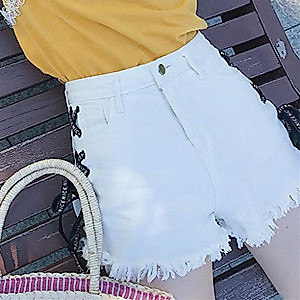 Fashion Mid Waist Slim Sexy Shorts,THENLIAN Women Summer Bandage Denim Shorts Pants Tassel Wide-leg Trousers Jeans(XXL, White)