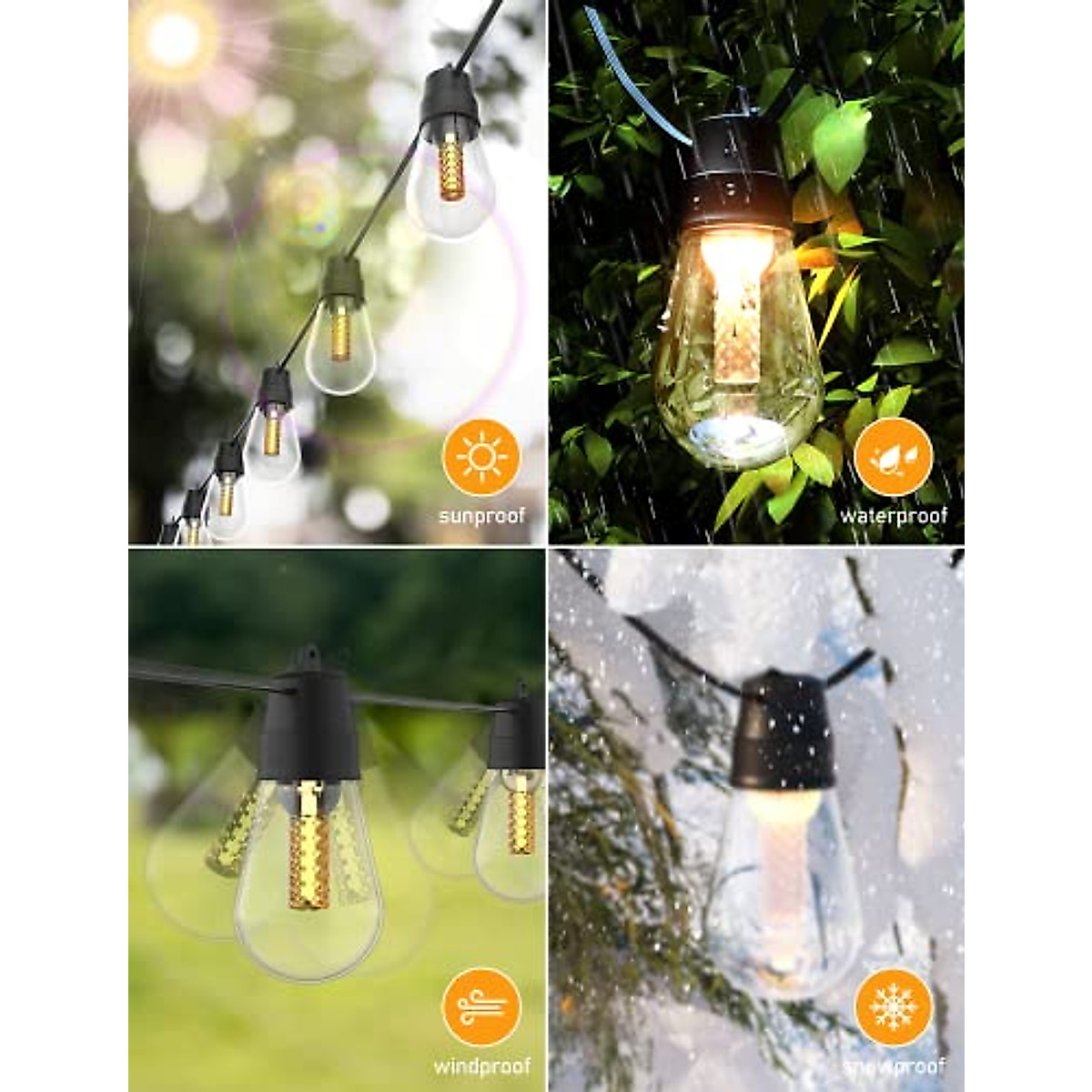 Outdoor String Lights with Dimmer - 100Ft Led Patio Lights App Control Commercial Grade Waterproof Outside Light with Timer 3 Modes 50 S14 Edison Vintage Shatterproof Bulbs for Bistro Garden Backyard