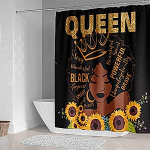 Mycurer African Bathroom Sets with Shower Curtain and Rugs,American Black Queen Inspiring Quotes Bathroom Sets with Accessories,Sunflower Black Girl Bathroom Curtains Shower Set,Large Size
