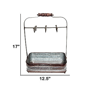 Benzara BM177866 Rustic Galvanized Metal Crockery Holder with Cup Hooks, Gray