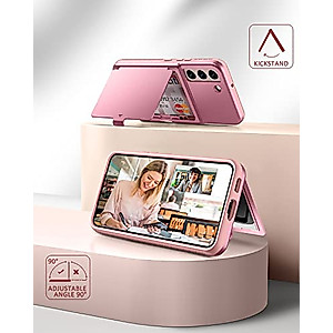 WeLoveCase Samsung Galaxy S22 Case Wallet Case with Credit Card Holder & Hidden Mirror, All-Round Protection Shockproof Phone Cover Designed for Samsung Galaxy S22 5G, 6.1 inch Rose Gold