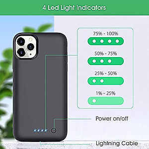 QTshine Battery Case for iPhone 11 Pro Max, [7800mAh] Protective Portable Charging Case Rechargeable Extended Battery Pack for Apple iPhone 11 Pro Max(6.5 inch) Backup Power Bank Cover - Black