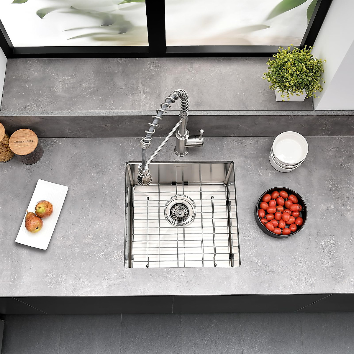 EcoChannels Undermount Kitchen Sink, 18 x 18 x 10 Inch Single Bowl Bar Sink 16 Gauge T-304 Stainless Steel Kitchen Sinks with Accessories