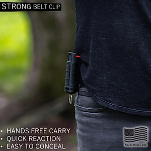 Police Magnum Keychain Pepper Spray Self Defense Belt Clip Combo- Tactical Safety Key Chains for Women & Men- Made in The USA- 1 Pack Black INJ Pocket Knife