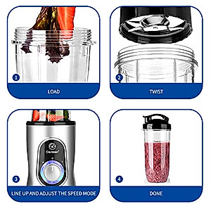 Genteen Personal Smoothie Bullet Blender,650W| 8 Pcs Smoothie Blender with 3 Speeds,24+17oz Travel Bottles BPA Free Single Serve Blender for Protein Shakes (Silver)