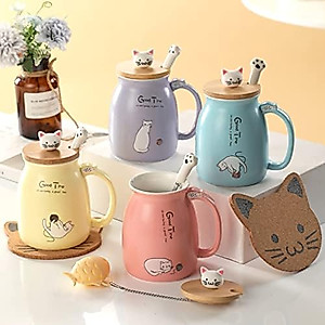 BigNoseDeer Kawaii Tea Cup Cute Cat Mug Purple Gifts for Women Christmas Gifts Ceramic Coffee Mug Tea Cup with Infuser and Lid Spoon Coaster Cute Stuff Cat Gifts Birthday Gifts Christmas Mugs 13oz