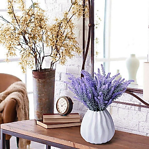 PASYOU 6Pcs Artificial Lavender, Plastic Flowers Plants Faux Simulation Wedding Indoor Outdoor Bridal Bouquet Home Garden Office Kitchen Bathroom Balcony Wedding Arrangement Decoration Purple