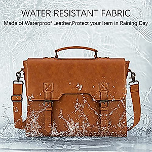 Leather Messenger Bag for Men 15.6 Inch Waterproof Laptop Briefcase Large Leather Satchel Laptop Messenger Bag Vintage Shoulder Bag Office Travel Business Computer Bag Brown