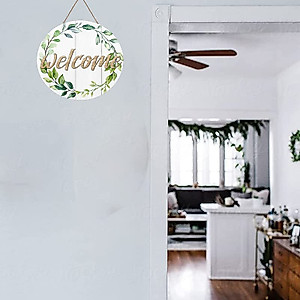 Rustic Wooden Hanging Decor Welcome Sign for Front Door or Covered Outdoor Porch, Farmhouse Home Outdoor Indoor Decor, White (12*12 inch)