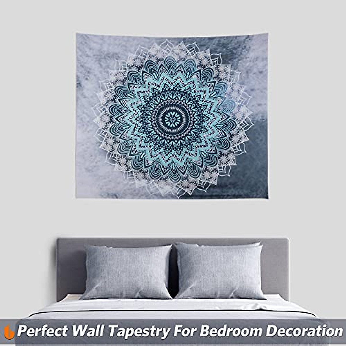 Urbanstrive Not Fade Machine Washable Mandala Tapestry Wall Hanging Trippy Hippie Bohemian Psychedelic Wall Tapestry for Bedroom Living Room, Blue White, Small (28.7x37.4 Inches)(73x95 cm)