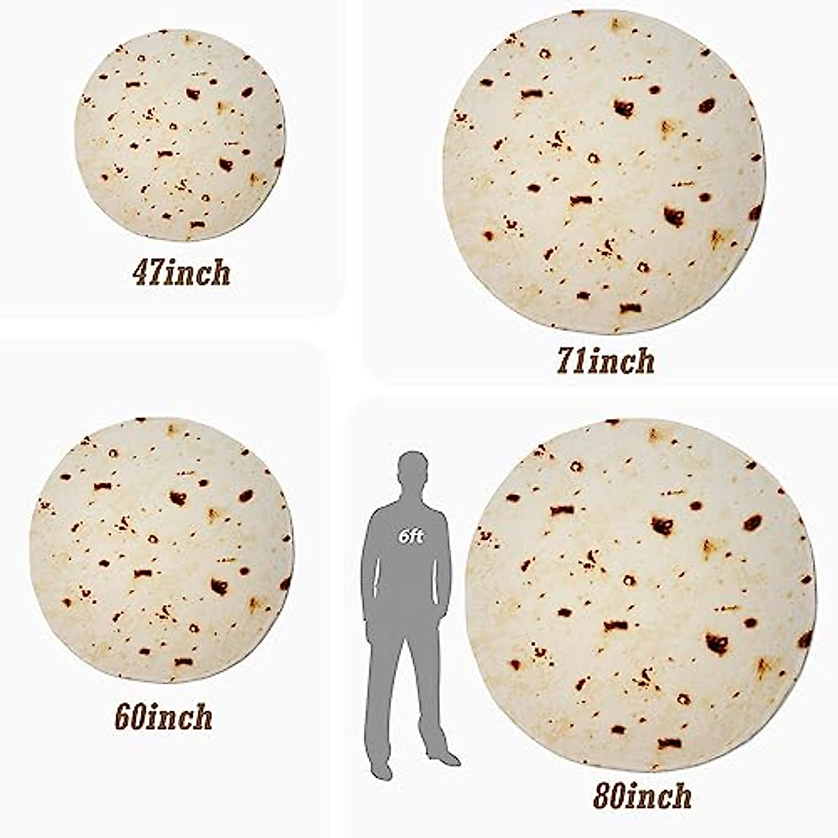 Excervent Tortilla Burritos Wrap Blanket for Adults and Kids, 290 GSM Double Sided Funny Realistic Food Blanket, Novelty Tortilla Blanket, Super Soft Taco Flannel Throw Blanket, 47 inch Beige