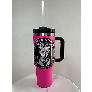 Tumbler With Lid & Straw - 40oz Insulated Tumbler with Messi Print, Modern Stainless Steel Travel Mug for Coffee & Water, Reusable & Leak Proof Cup for Hot & Cold Drinks, Cup Holder Friendly