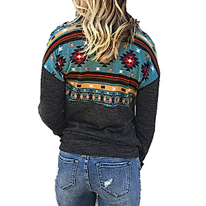 Voopptaw Womens Floral Print Casual Pullovers 1/4 Zipper Stand Collar Sweatshirts Tops with Pockets (Blue, X-Large)