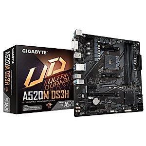 Gigabyte A520M DS3H (AMD Ryzen AM4/MicroATX/5+3 Phases Digital PWM/Gaming GbE LAN/NVMe PCIe 3.0 x4 M.2/3 Display Interfaces/Q-Flash Plus/RGB Fusion 2.0/Motherboard)