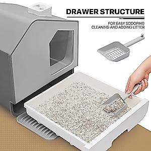 MoNiBloom Hooded Litter Box Fully Enclosed Splash-Proof Cat Litterbox with Litter Catcher Mat, Modern House Shaped Enclosed Cat Litter Boxes Slide Cleaning Design for Small Cats Under 10 Lbs