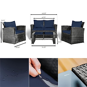 Nestl Wicker Outdoor Furniture Set - 4 Piece Patio Set (Grey/Navy)